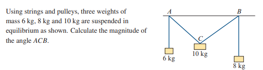 Solved Using strings and pulleys, three weights of mass 6 | Chegg.com