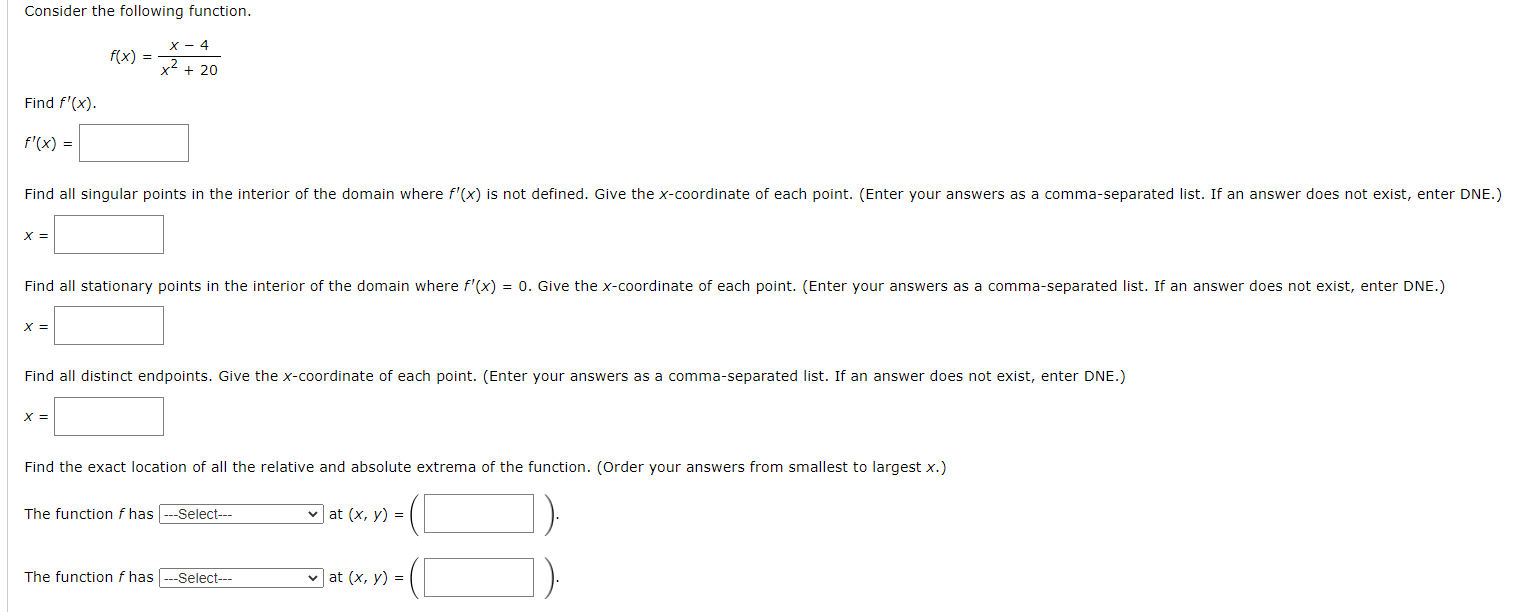 Solved Consider the following function. f(x)=x2+20x−4 Find | Chegg.com