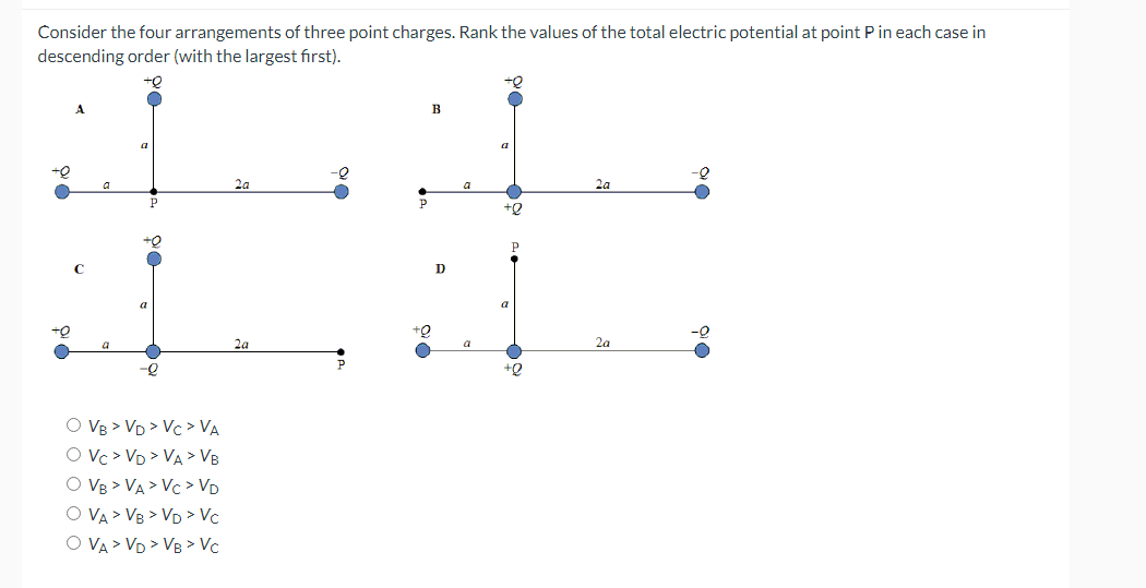 Solved Consider the four arrangements of three point | Chegg.com