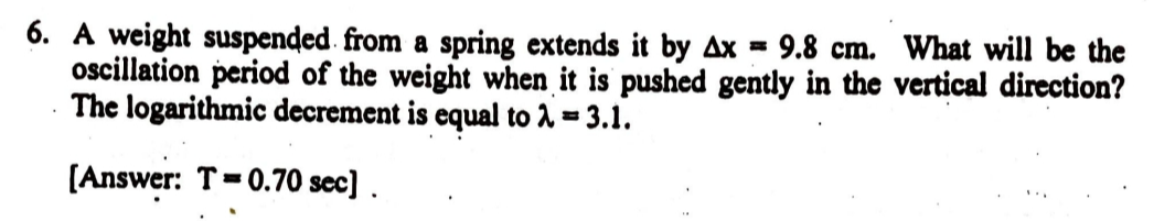 Solved A weight suspended from a spring extends it by | Chegg.com