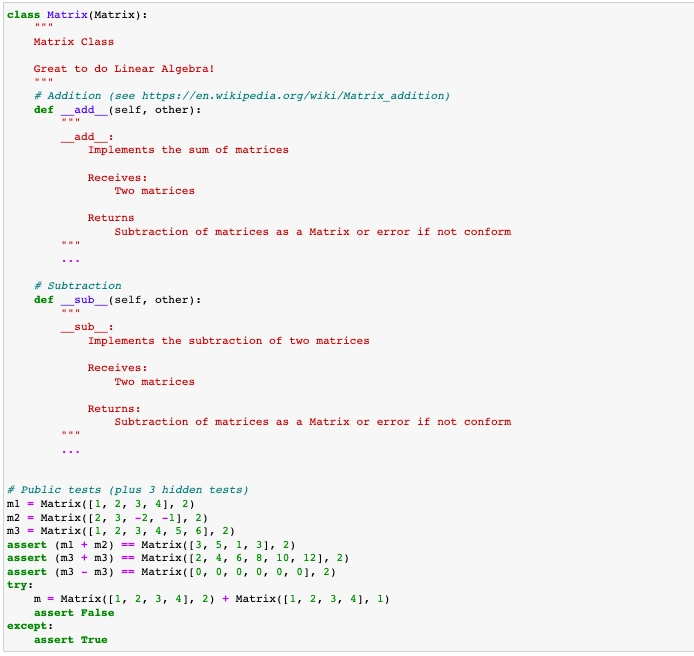 Solved In python, create the class "Matrix". Without using | Chegg.com