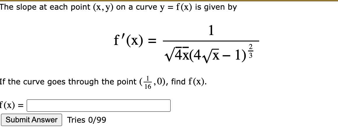 Solved The slope at each point (x,y) ﻿on a curve y=f(x) ﻿is | Chegg.com