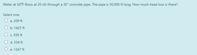 Solved Water at 50°F flows at 20 cfs through a 30" concrete | Chegg.com