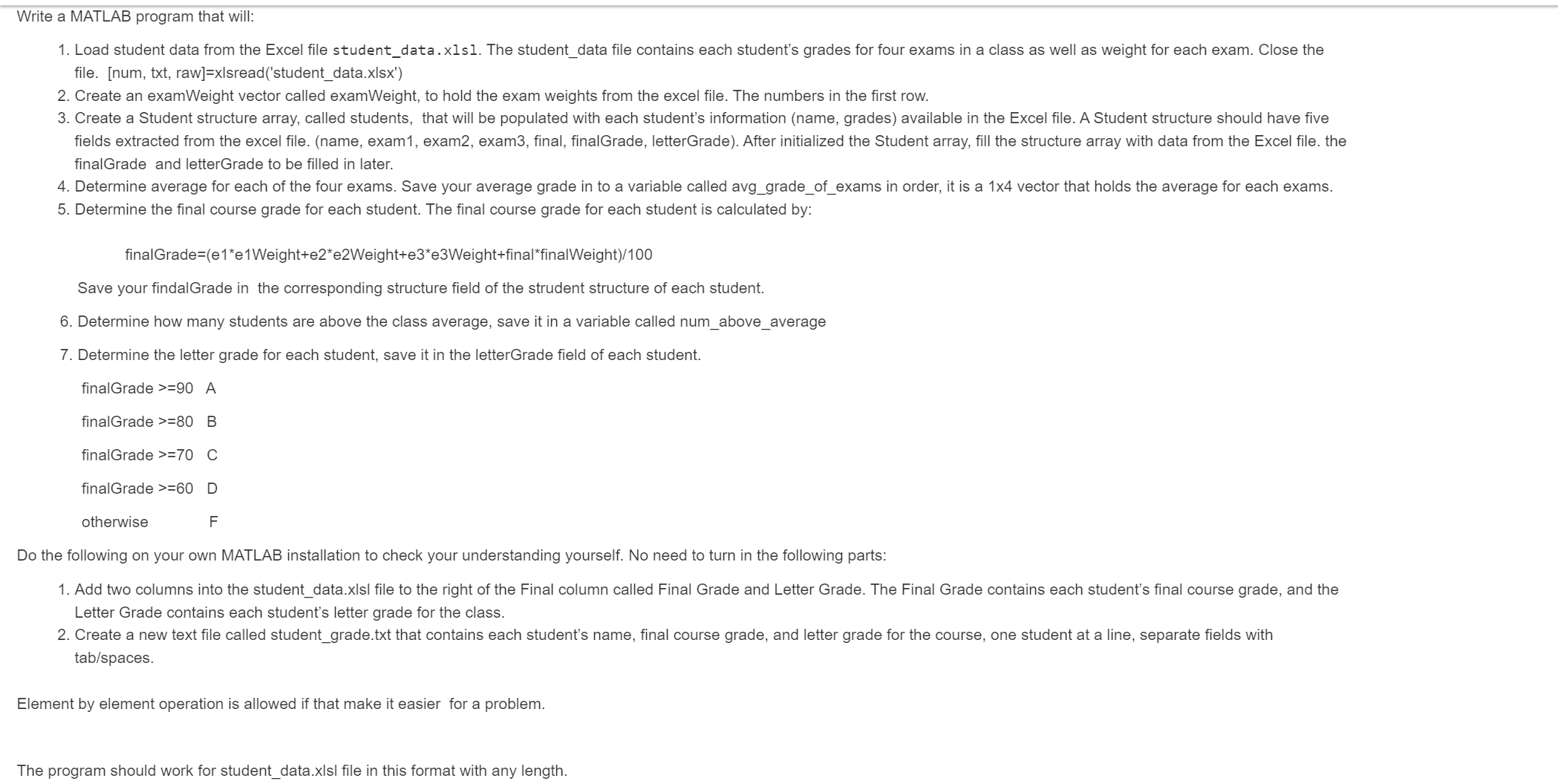Solved file. [num, txt, raw]=xlsread('student_data.xlsx') 2. | Chegg.com