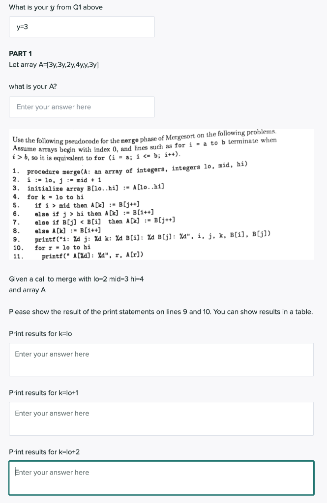 Solved What is your y from Q1 above y=3 PART 1 Let array | Chegg.com