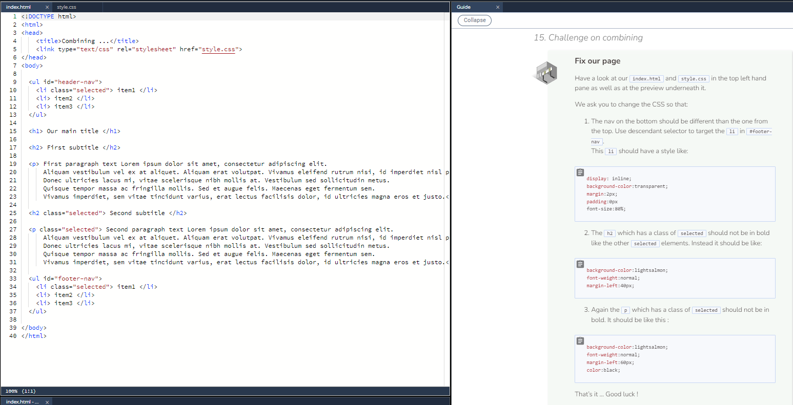 Solved Have a look at our index.html and style.css in the | Chegg.com