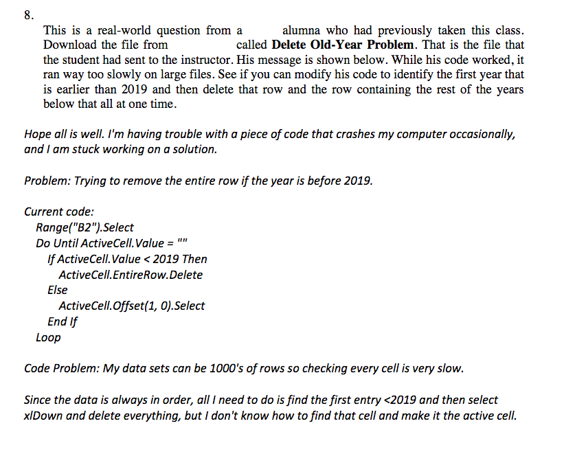 Solved 8. This is a real-world question from a alumna who | Chegg.com