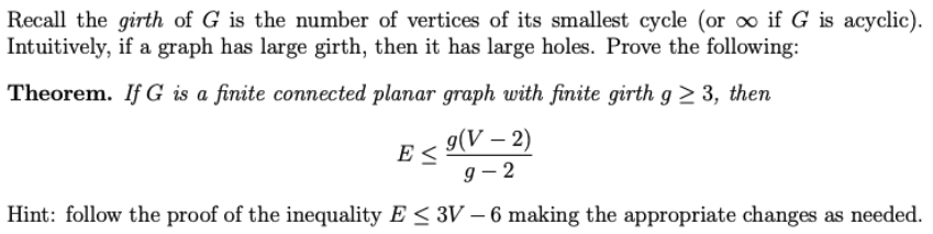 Solved Recall the girth of G is the number of vertices of | Chegg.com