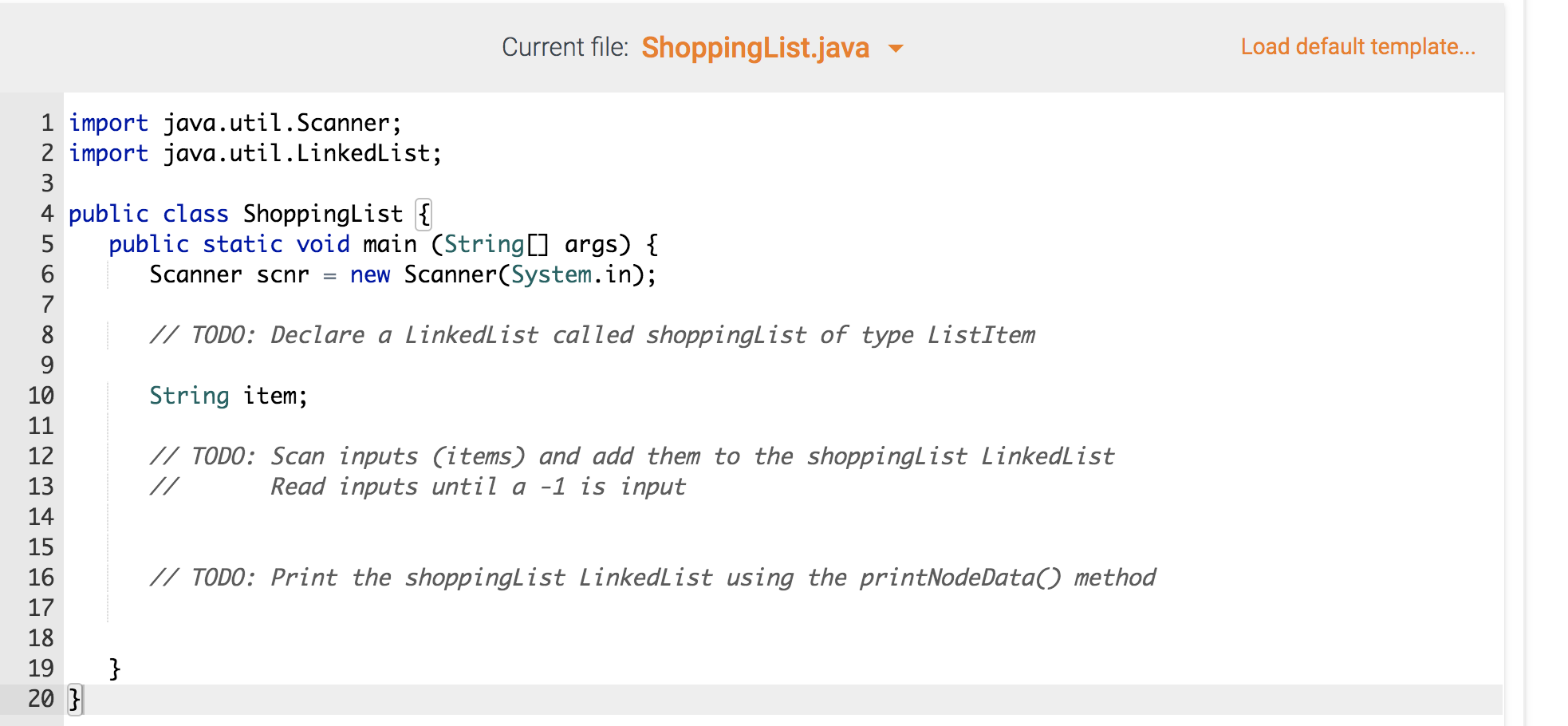 Solved Current file: ShoppingList.java Load default | Chegg.com