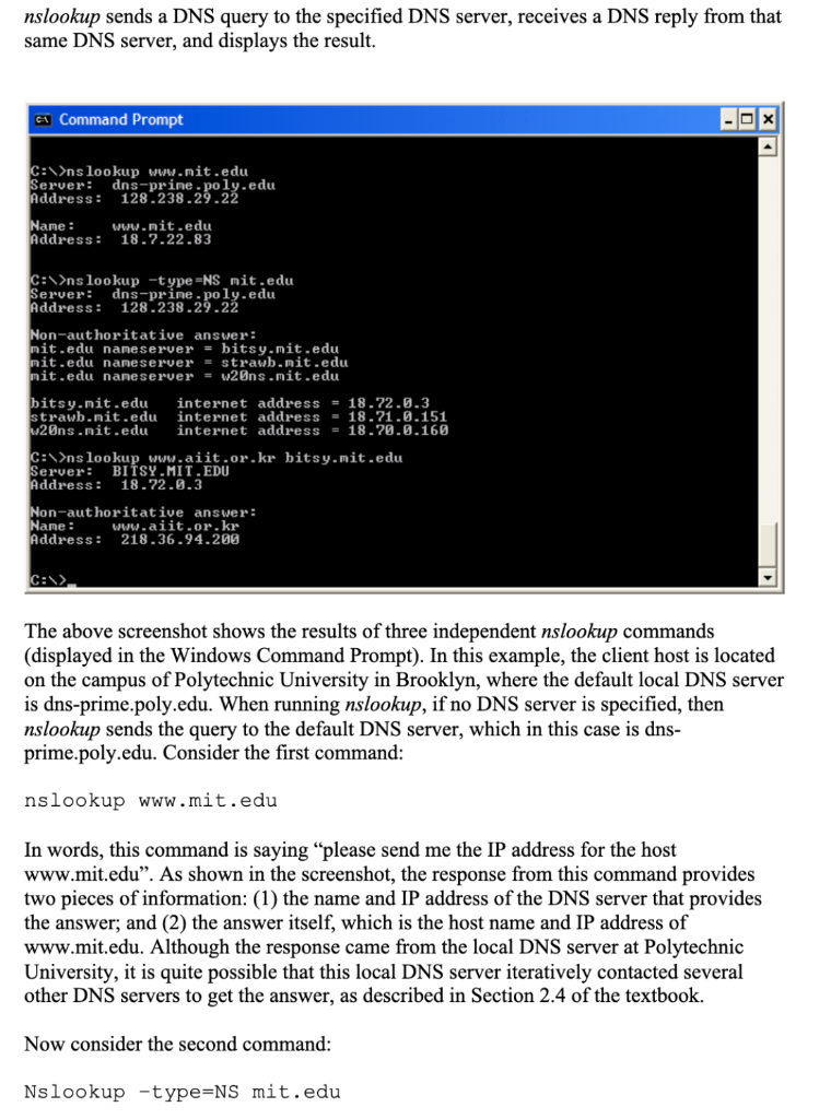 Solved 1 Nslookup In This Lab Well Make Extensive Use Of