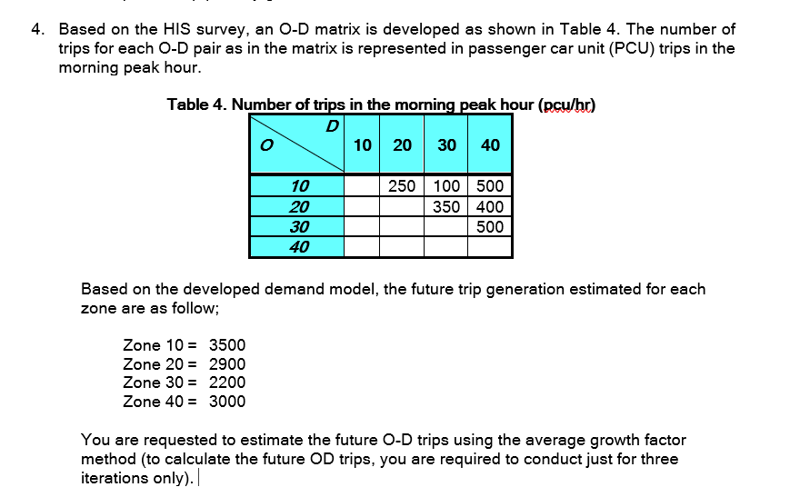 Solved 4. Based on the HIS survey, an O-D matrix is | Chegg.com