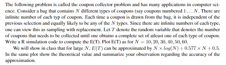 Solved The following problem is called the coupon collector | Chegg.com
