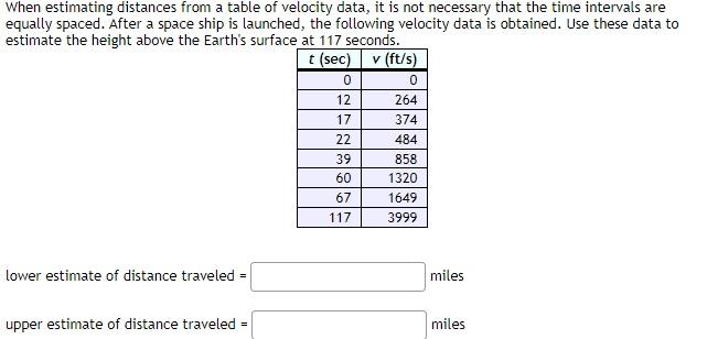 Solved When estimating distances from a table of velocity | Chegg.com