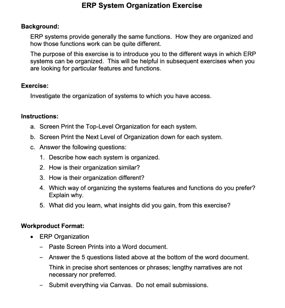 Solved ERP System Organization Exercise Background: ERP | Chegg.com