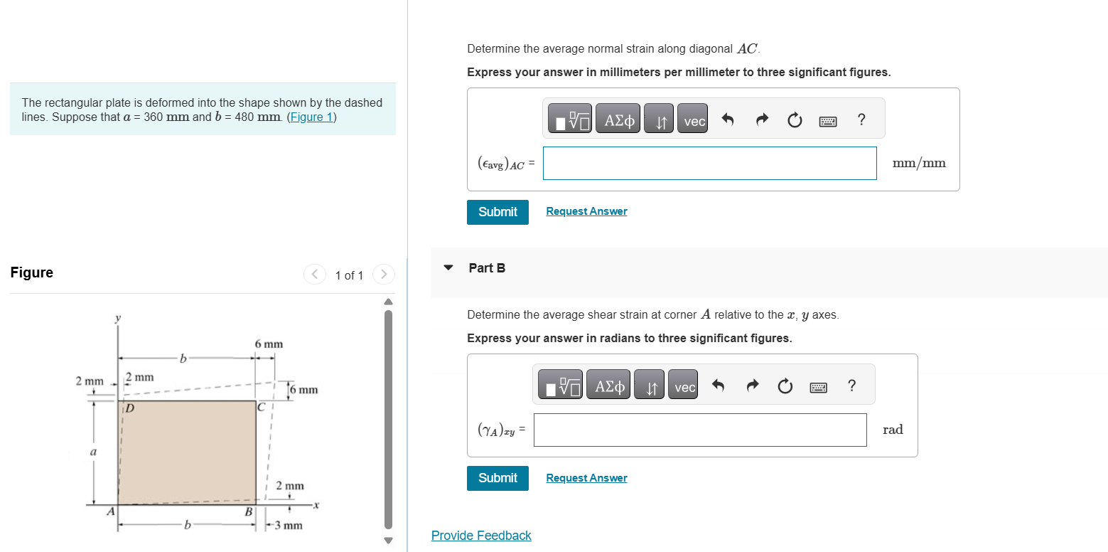 Solved The rectangular plate is ﻿deformed into the shape | Chegg.com
