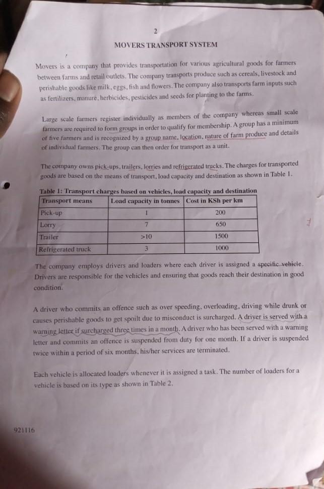 MOVERS TRANSPORT SYSTEM Movers is a company that | Chegg.com