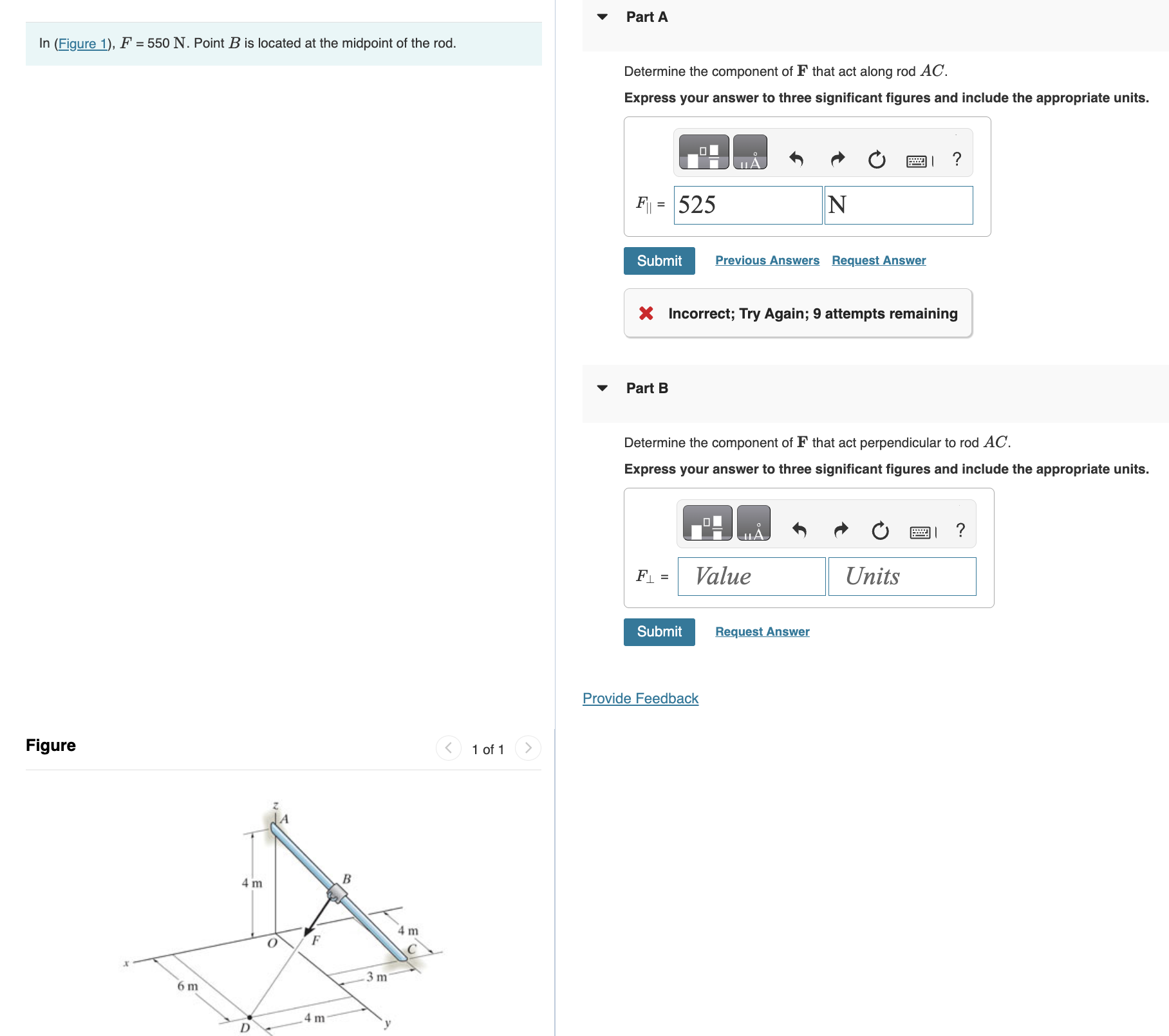 Solved In (Figure 1), F=550N. ﻿Point B ﻿is located at the | Chegg.com