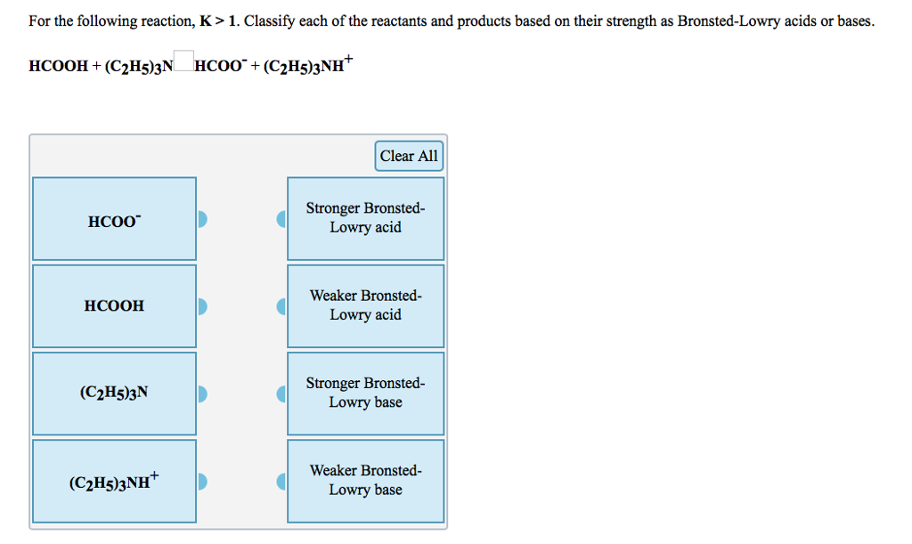 Solved For the following reaction, K> 1. Classify each of | Chegg.com