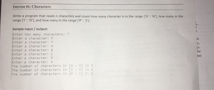Solved Exercise #1: Characters Write a program that reads n | Chegg.com