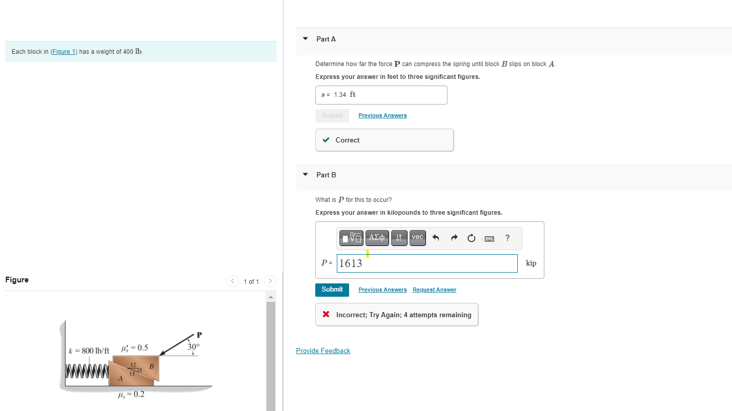 Solved Each block in (Figure 1) has a weight of 400lb. | Chegg.com