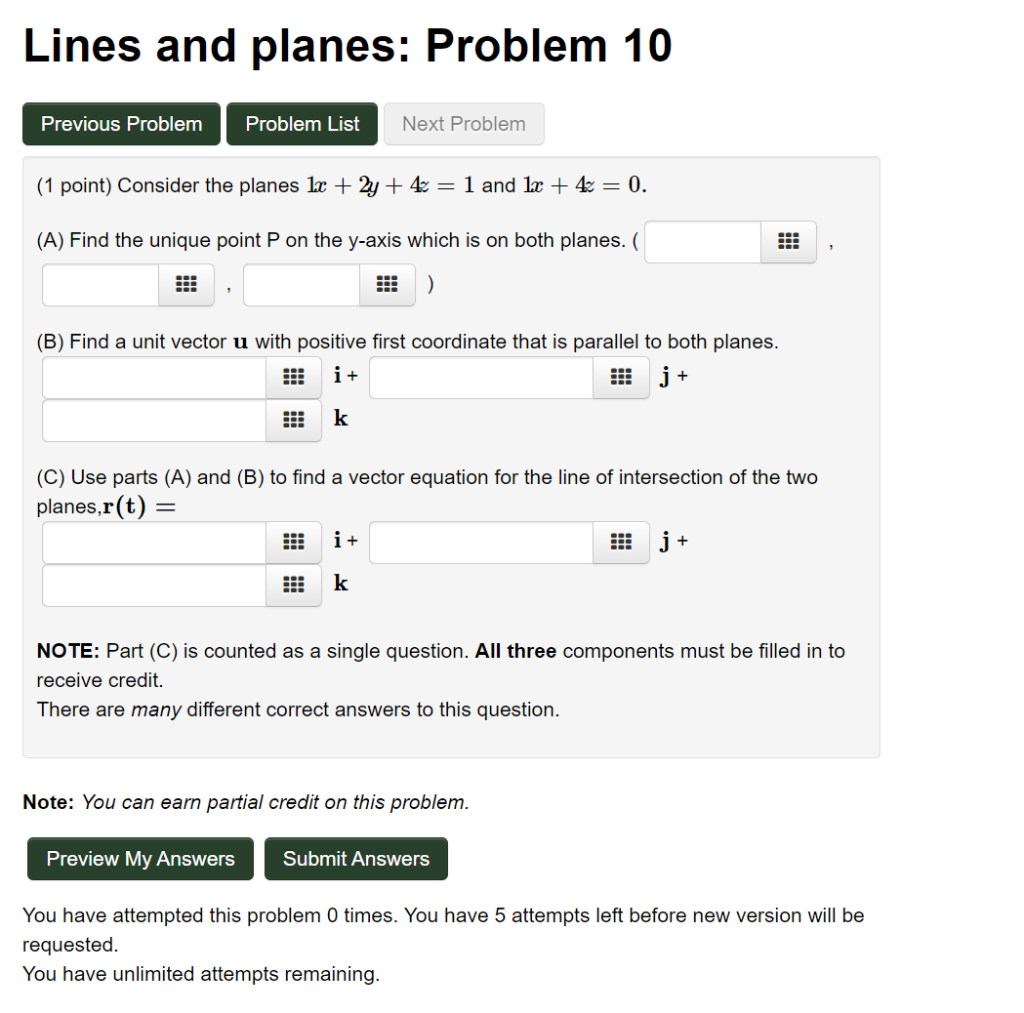 Solved Lines and planes: Problem 10 (1 point) Consider the | Chegg.com