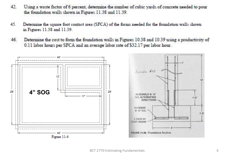 Solved 42. Using a waste factor of 6 percent, determine the | Chegg.com