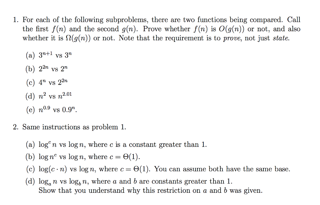 Solved 1. For each of the following subproblems, there are | Chegg.com