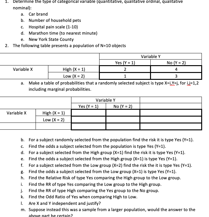 Solved 1. Determine the type of categorical variable | Chegg.com