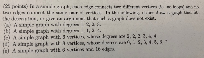 Solved (25 points) In a simple graph, each edge connects two | Chegg.com
