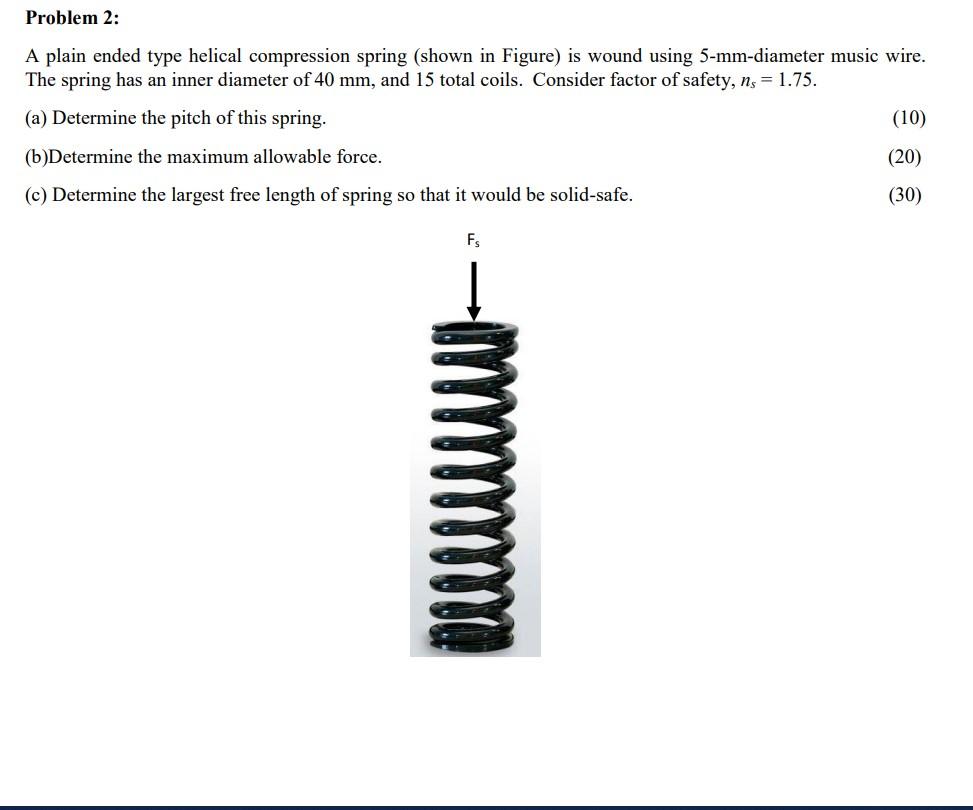 Solved Problem 2: A plain ended type helical compression | Chegg.com