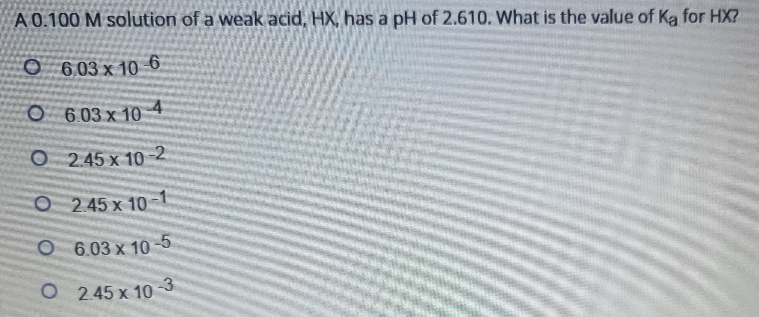 Solved A 0.100M solution of a weak acid, HX, has a pH of | Chegg.com