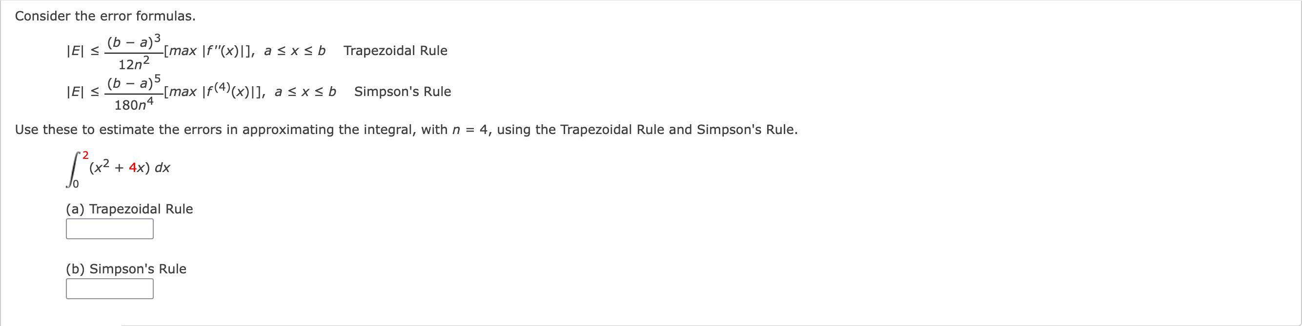 Solved Consider the error formulas. | Chegg.com