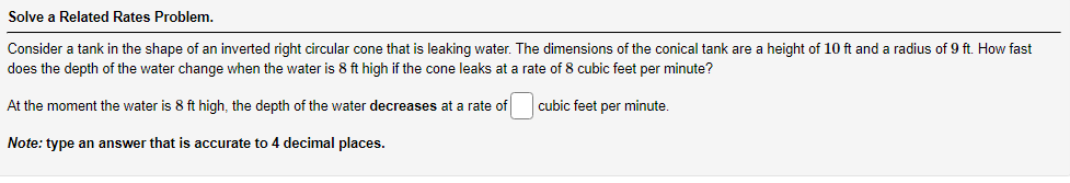 Solved Solve a Related Rates Problem. Consider a tank in the | Chegg.com