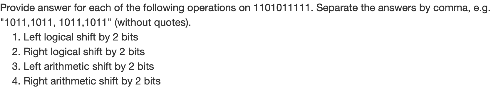 Solved Provide answer for each of the following operations | Chegg.com