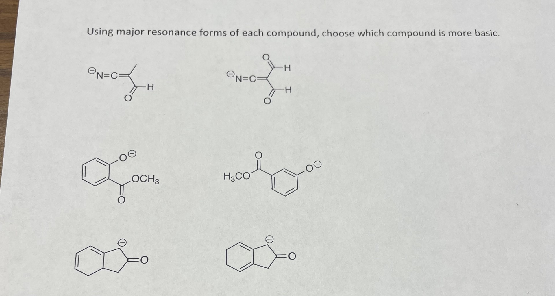 Solved Using major resonance forms of each compound, choose | Chegg.com