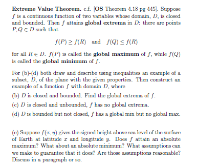 Solved Extreme Value Theorem. c.f. OS Theorem 4.18 pg 445. | Chegg.com