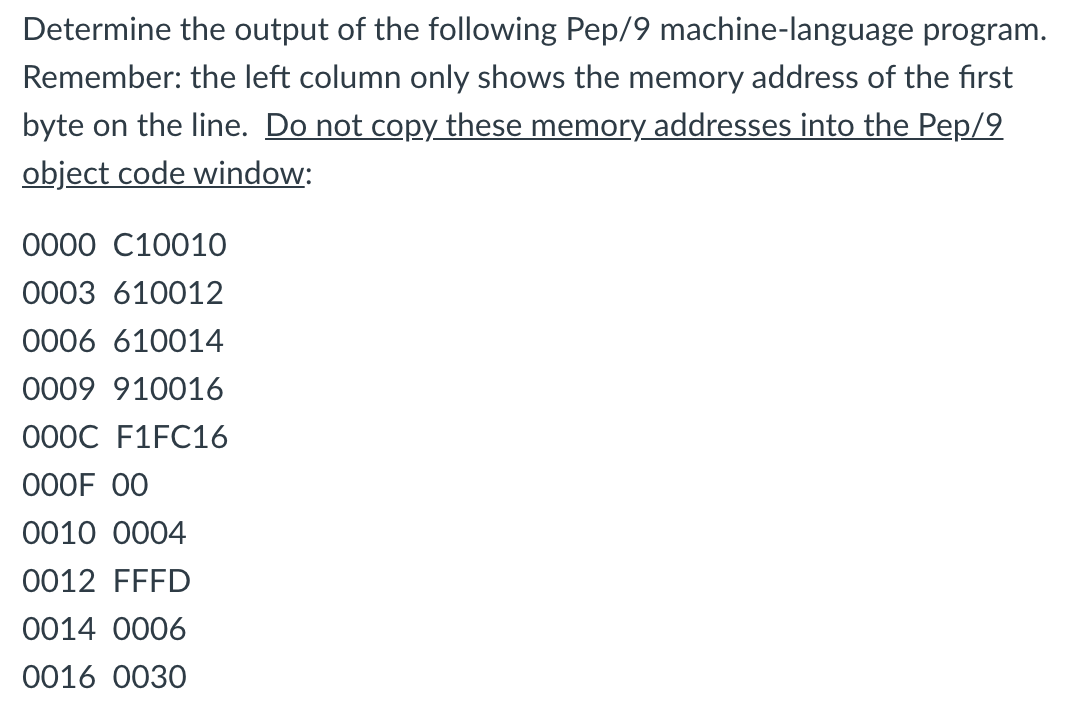 Solved Determine the output of the following Pep/9 | Chegg.com