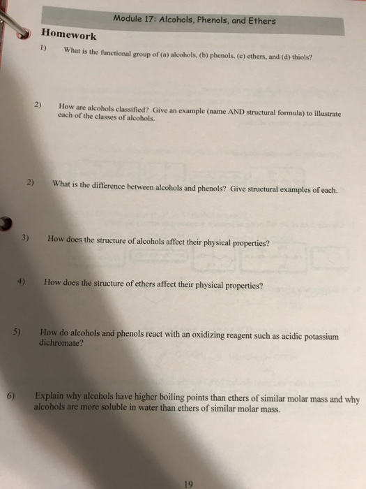 Solved What is the functional group of (a) alcohols, (b) | Chegg.com