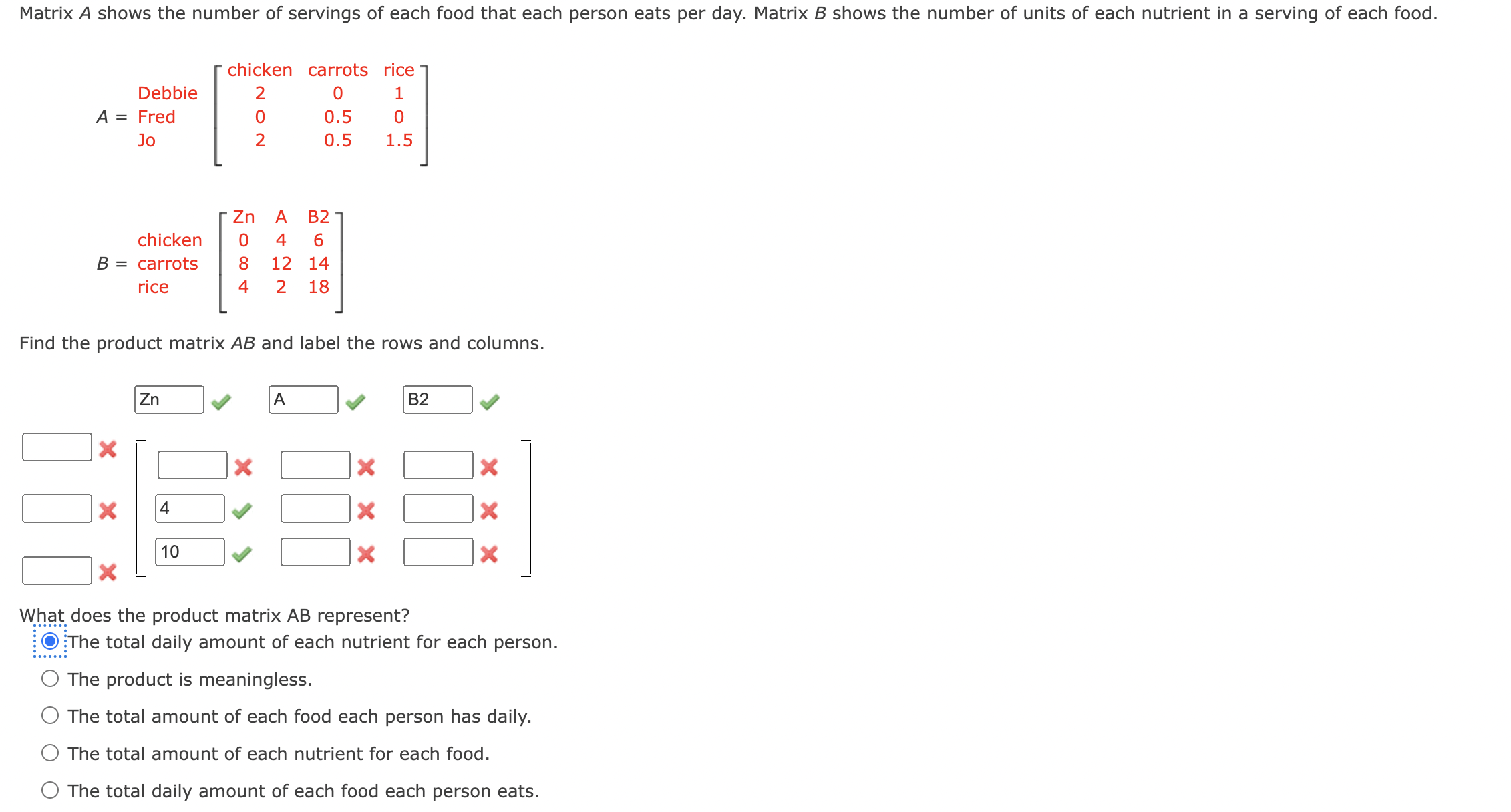 Solved Find the product matrix AB ﻿and label the rows and | Chegg.com