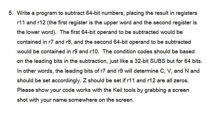 5. Write a program to subtract 64-bit numbers, | Chegg.com
