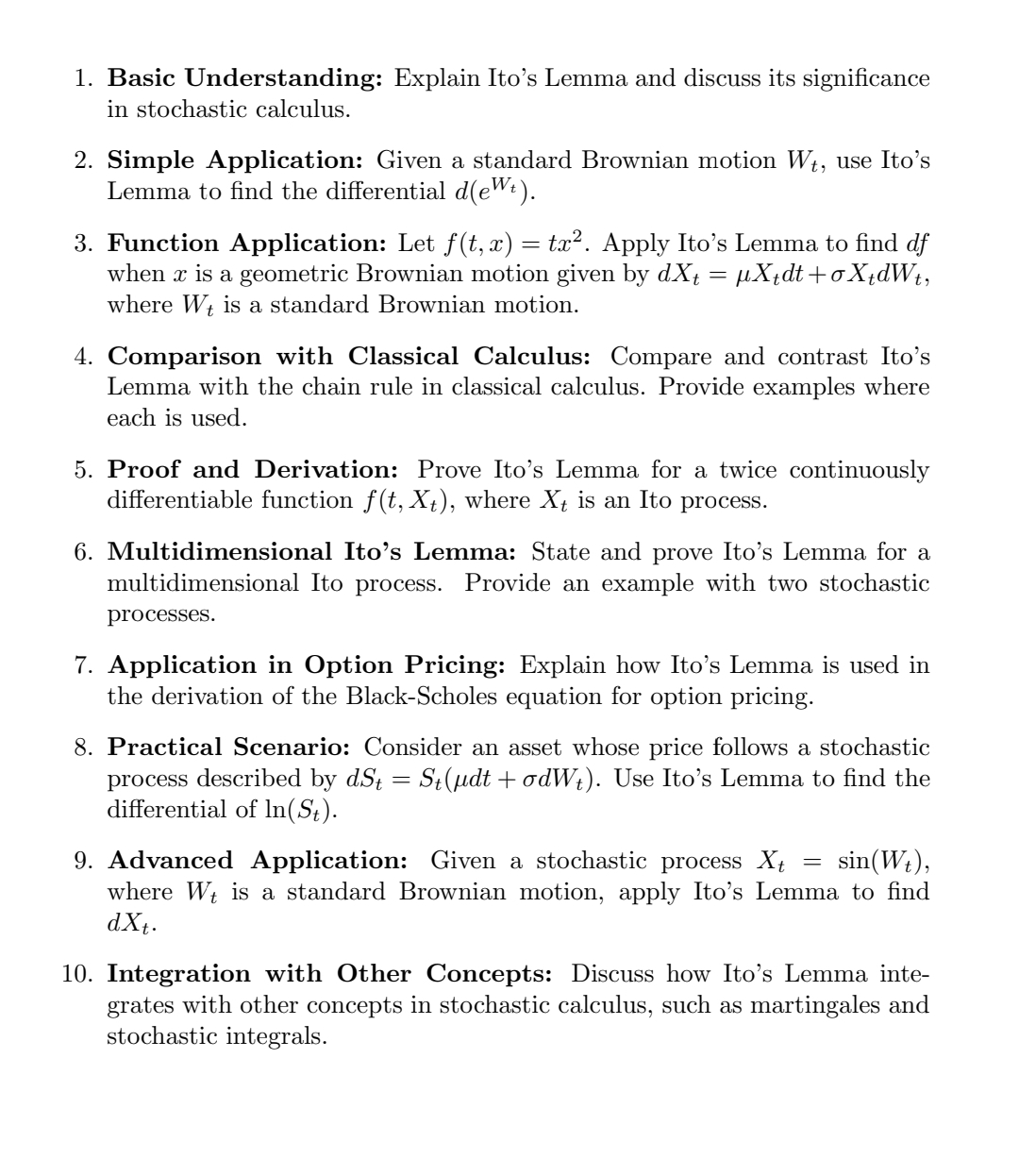 Solved Basic Understanding: Explain Ito's Lemma and discuss | Chegg.com