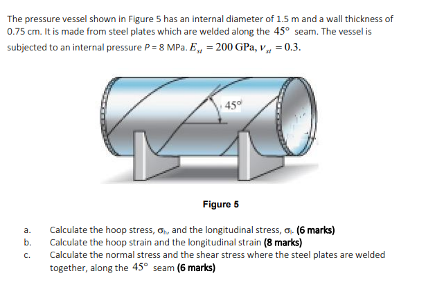 Solved The pressure vessel shown in Figure 5 has an internal | Chegg.com