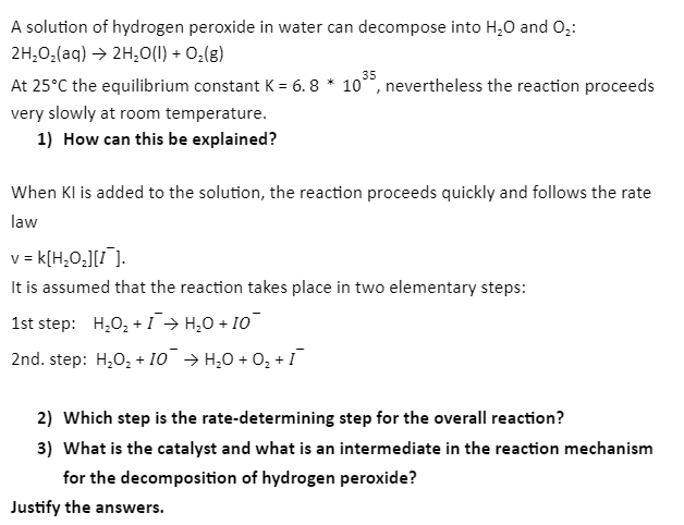 Solved A solution of hydrogen peroxide in water can | Chegg.com
