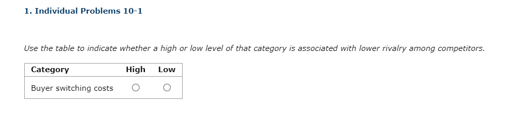 Solved 1. Individual Problems 10-1 Use the table to indicate | Chegg.com