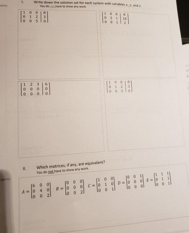 Solved Doints) - Write down the solution set for each system | Chegg.com