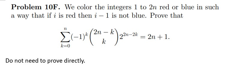Solved Problem 10F. We color the integers 1 to 2n red or | Chegg.com