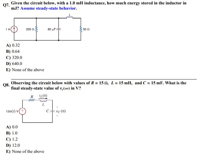 Solved Q7. Given the circuit below, with a 1.0mH inductance, | Chegg.com