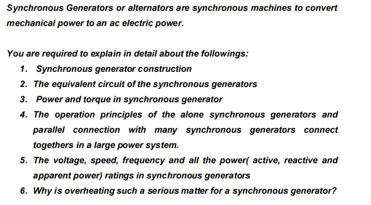 Solved Synchronous Generators or alternators are synchronous | Chegg.com