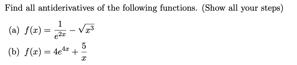 Solved Find all antiderivatives of the following functions. | Chegg.com