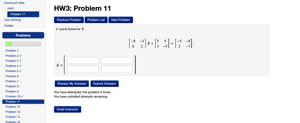 Solved Homework Sets HW3 Problem 11 User Settings Grades | Chegg.com